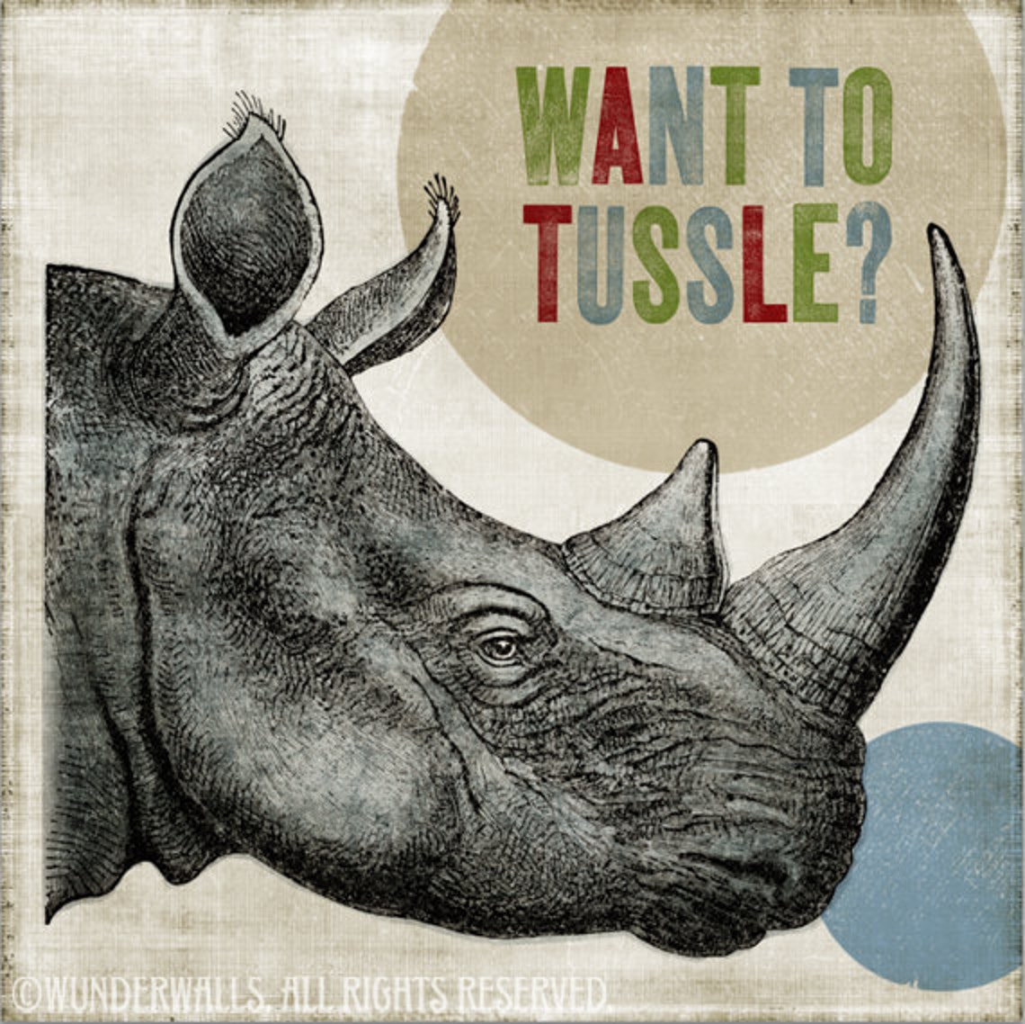Rhinoceros Want to Tussle Large 20 X 20 - Etsy