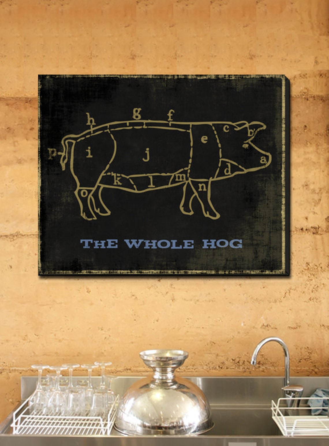 Pig Chart the Whole Hog Black Gold 26" X 36" Canvas Wrapped Frame - Etsy