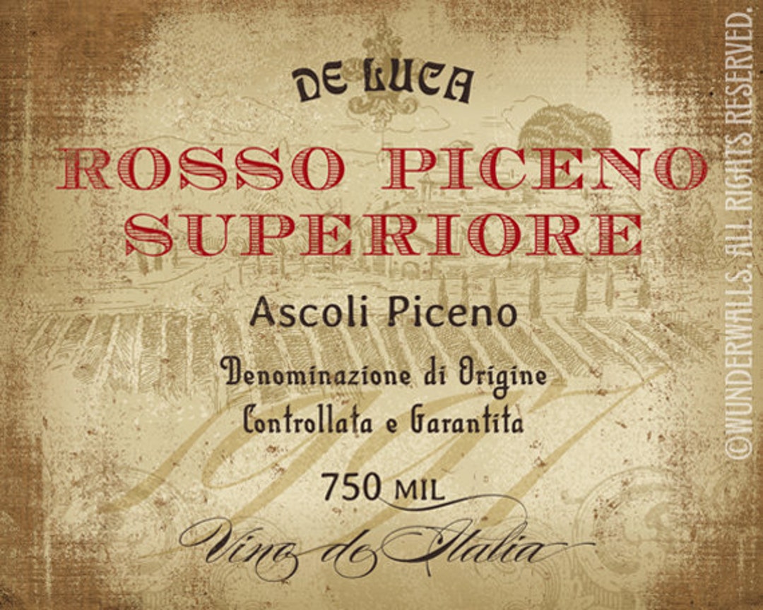 Wine Label Italian Rustic Vineyard Rosso Piceno Large 20" X 16" Canvas ...