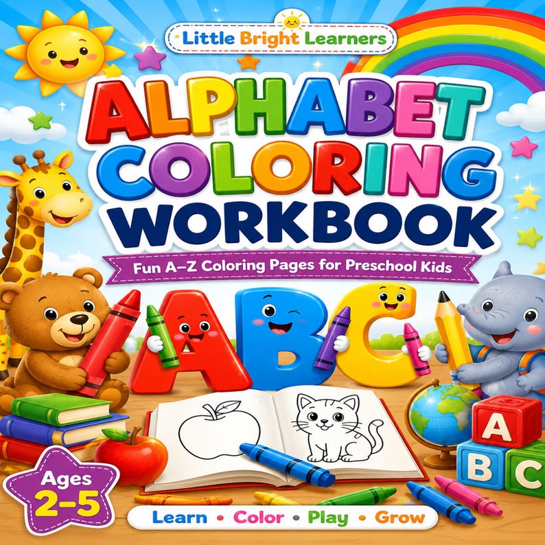 Alphabet Coloring Workbook for Preschool Kids, Ages 2-5 (digital ...