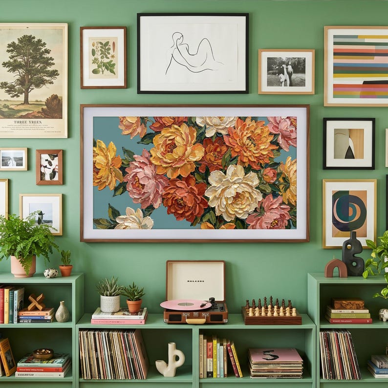 Summer Flowers Frame TV Art, Impasto Floral Oil Painting, Vibrant ...
