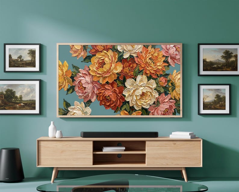 Summer Flowers Frame TV Art, Impasto Floral Oil Painting, Vibrant ...