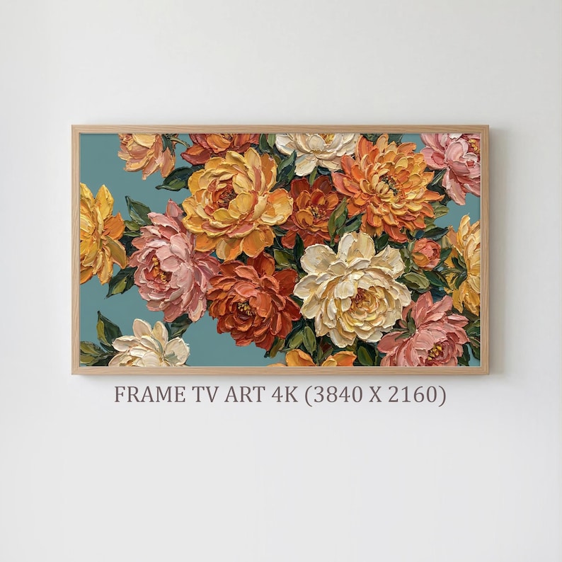 Summer Flowers Frame TV Art, Impasto Floral Oil Painting, Vibrant ...