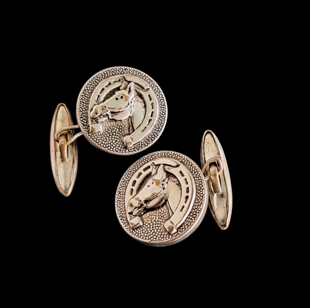 Vintage 1930's Western Horse Image Cufflinks Ranchwear Rodeo Horseshoe ...