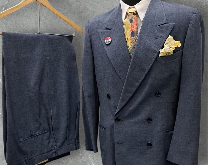 RESERVED Vintage 1940's Blue Wool 3x2 DB Suit Size M Swing Dapper Deco ...