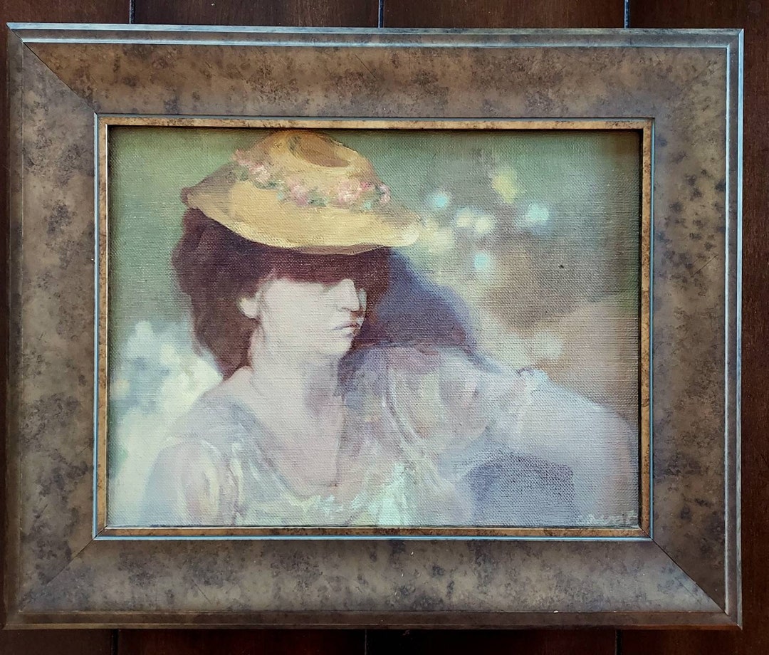 Small Impressionist Painting, Woman in Bonnet, Professionally Framed ...