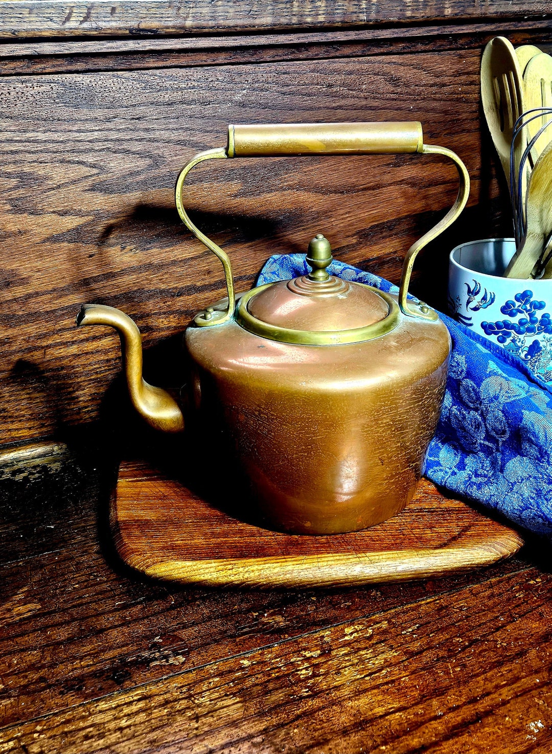 Antigue Copper Kettle With Brass Handle, Large Camelot Brand, Made in ...