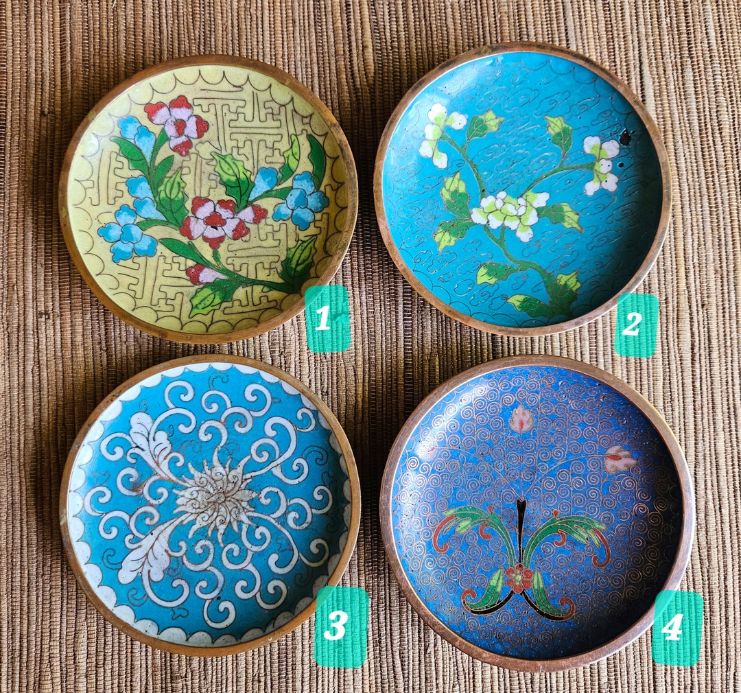 Chinese Cloisonne Coaster Plates, Tea Bag Plates, Handmade Antique ...