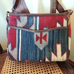 Vintage Native American Motif Purse, Pendelton Style Handbag, Leather ...