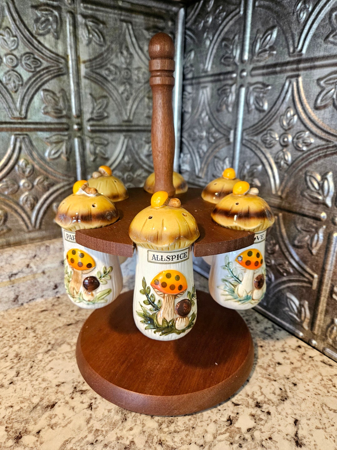 Merry Mushroom Spice Rack, Vintage 70s, by Sears, Six Cute Containers ...