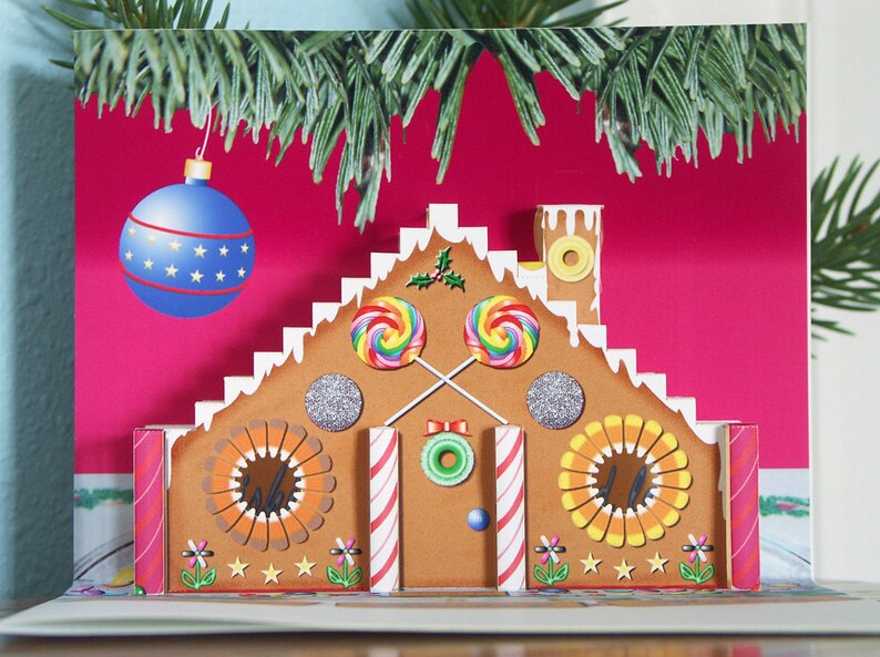 Pop up Gingerbread House Card With Candy and Frosting - Etsy