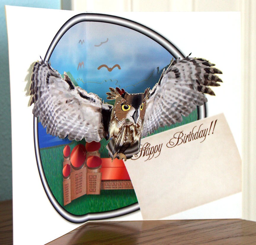 Pop up Owl Birthday Card Flying Owl With Happy Birthday - Etsy UK
