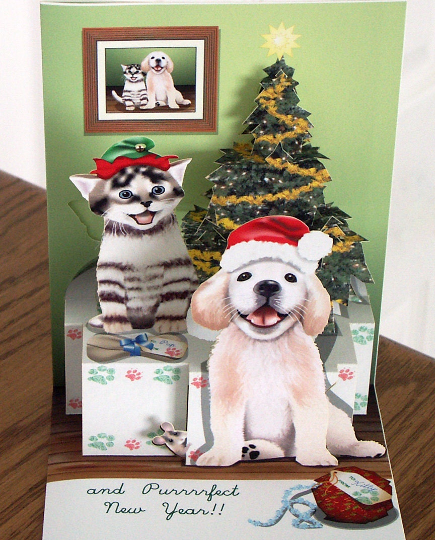 Pop up Kitten and Puppy Christmas Card Happy Christmas - Etsy