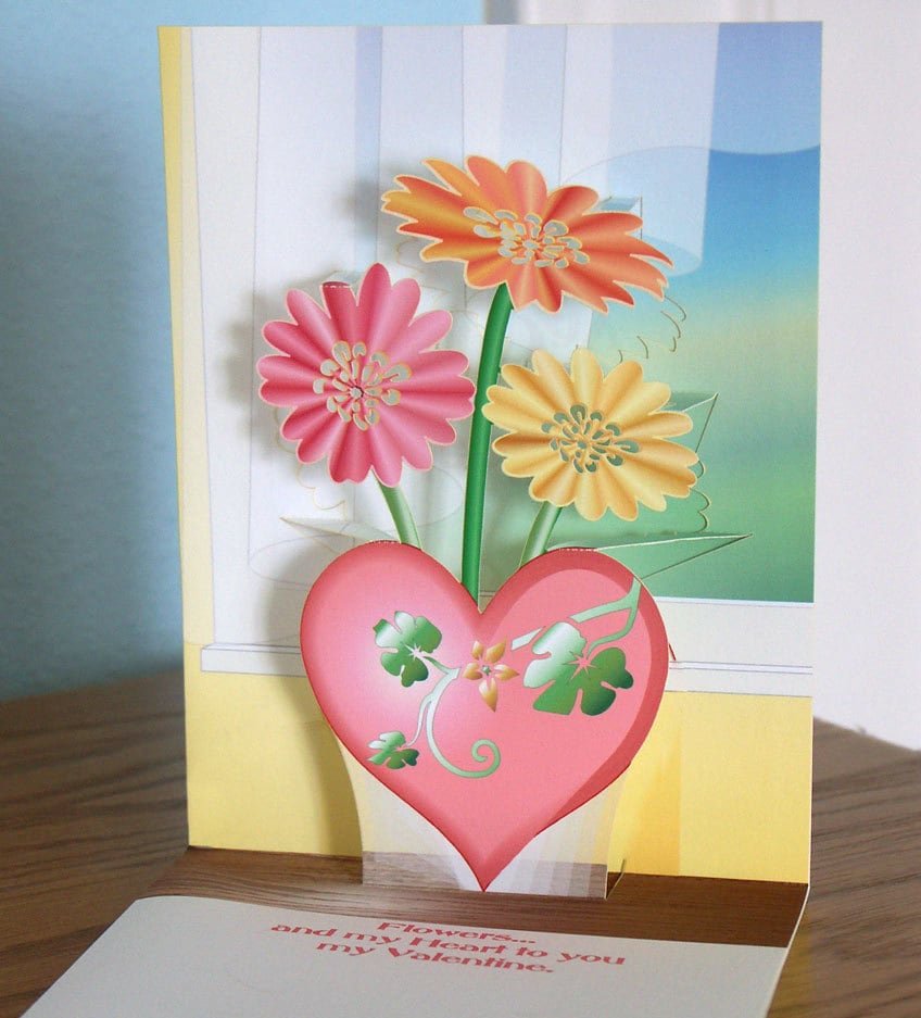 Popup Flowers Card in Heart Vase 3D Gerber Daisies Valentines - Etsy