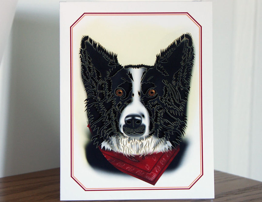 Border Collie Card Paper Cut Card Blank Inside - Etsy