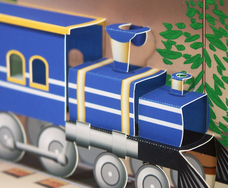 Train Birthday Pop up Card; Blue Train Engine Pop up Card - Etsy