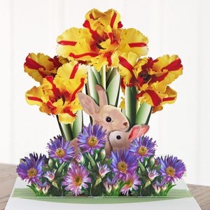 Pop up Rabbits and Flowers Card Any Occasion Available in Two Sizes - Etsy