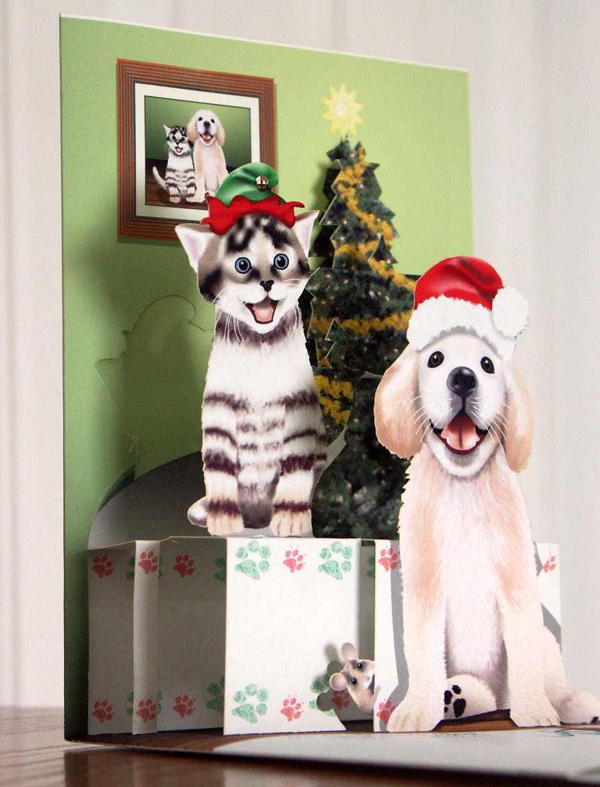 Pop up Kitten and Puppy Christmas Card Happy Christmas - Etsy