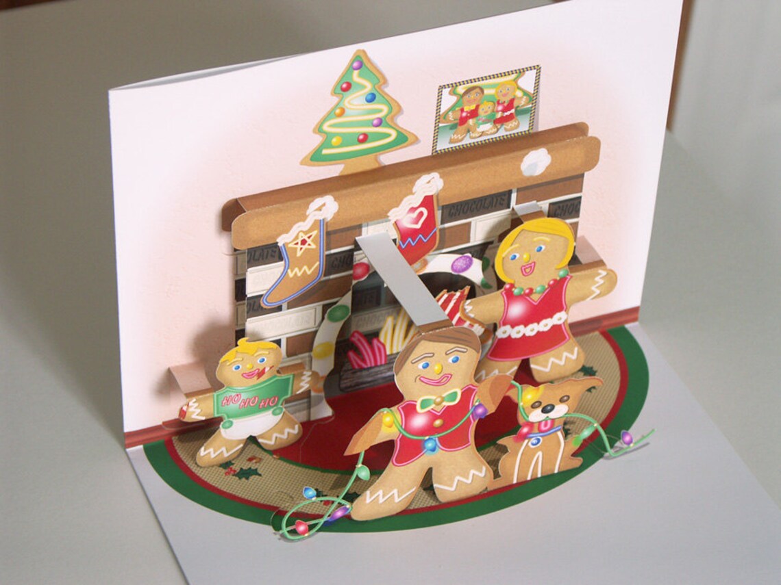 Pop up Gingerbread Family Card Merry Christmas Card - Etsy