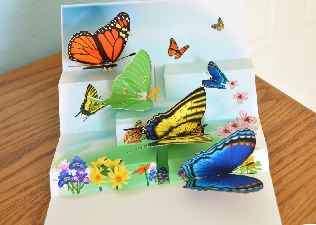 Butterfly Pop-up Card Any Occasion Card Four Pop-up Butterflies Bright ...