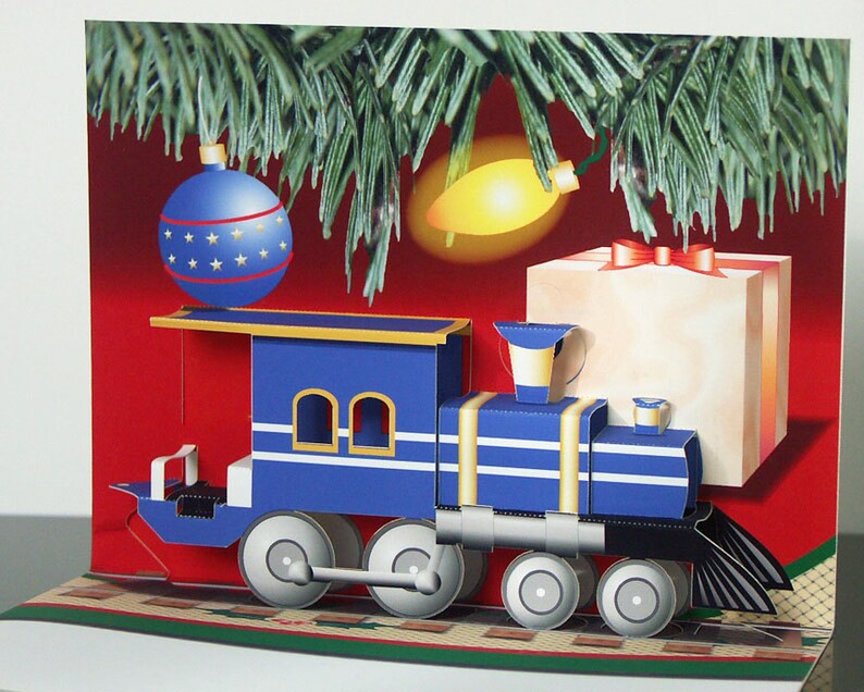 Pop up Christmas Card 3D Blue Train Engine Card - Etsy