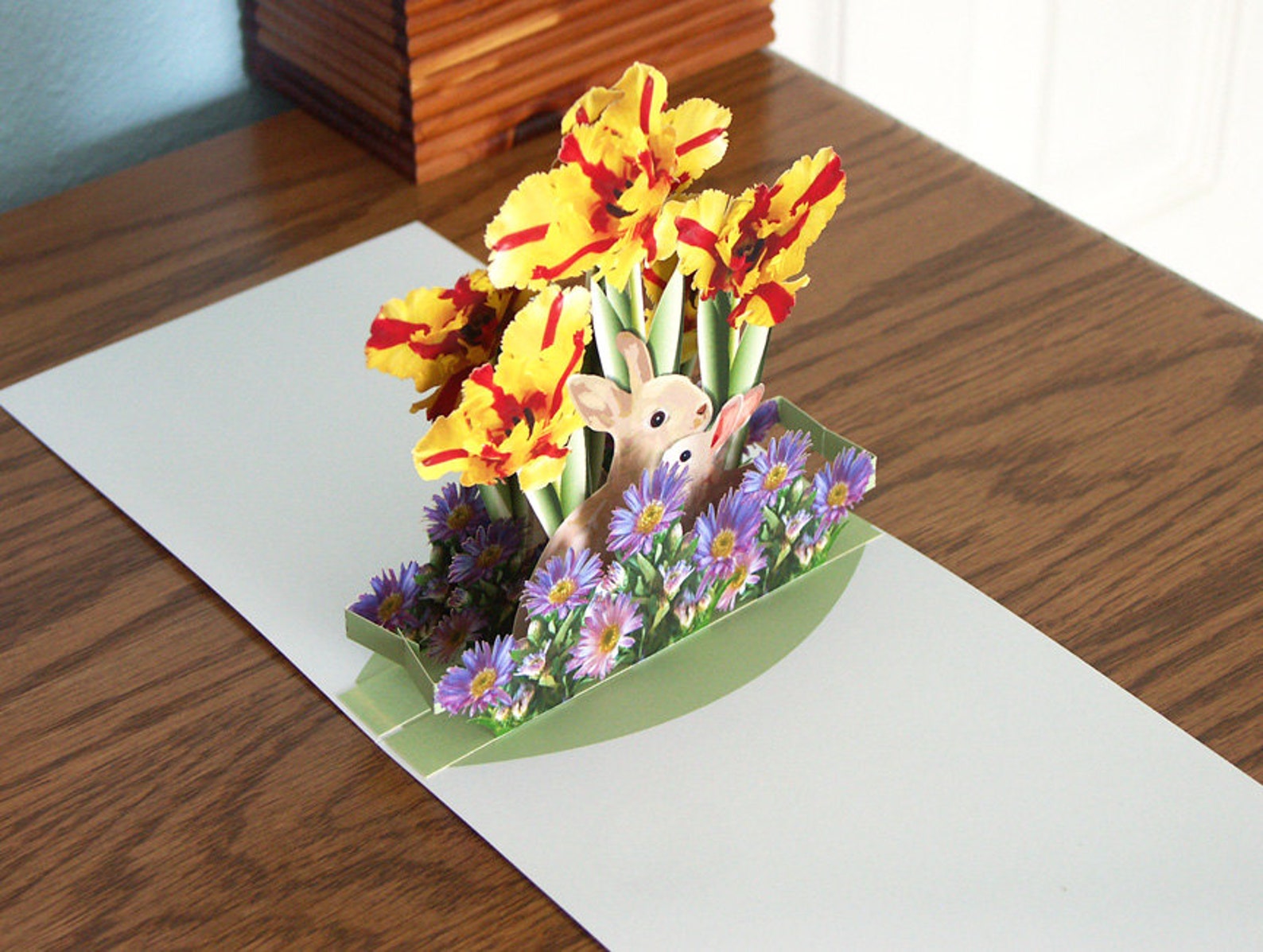 Pop up Rabbits and Flowers Card Any Occasion Available in Two - Etsy