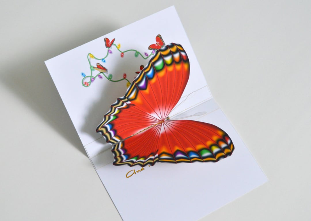 Pop up Christmas Butterfly Card Colorful Butterfly Christmas Card 3D ...