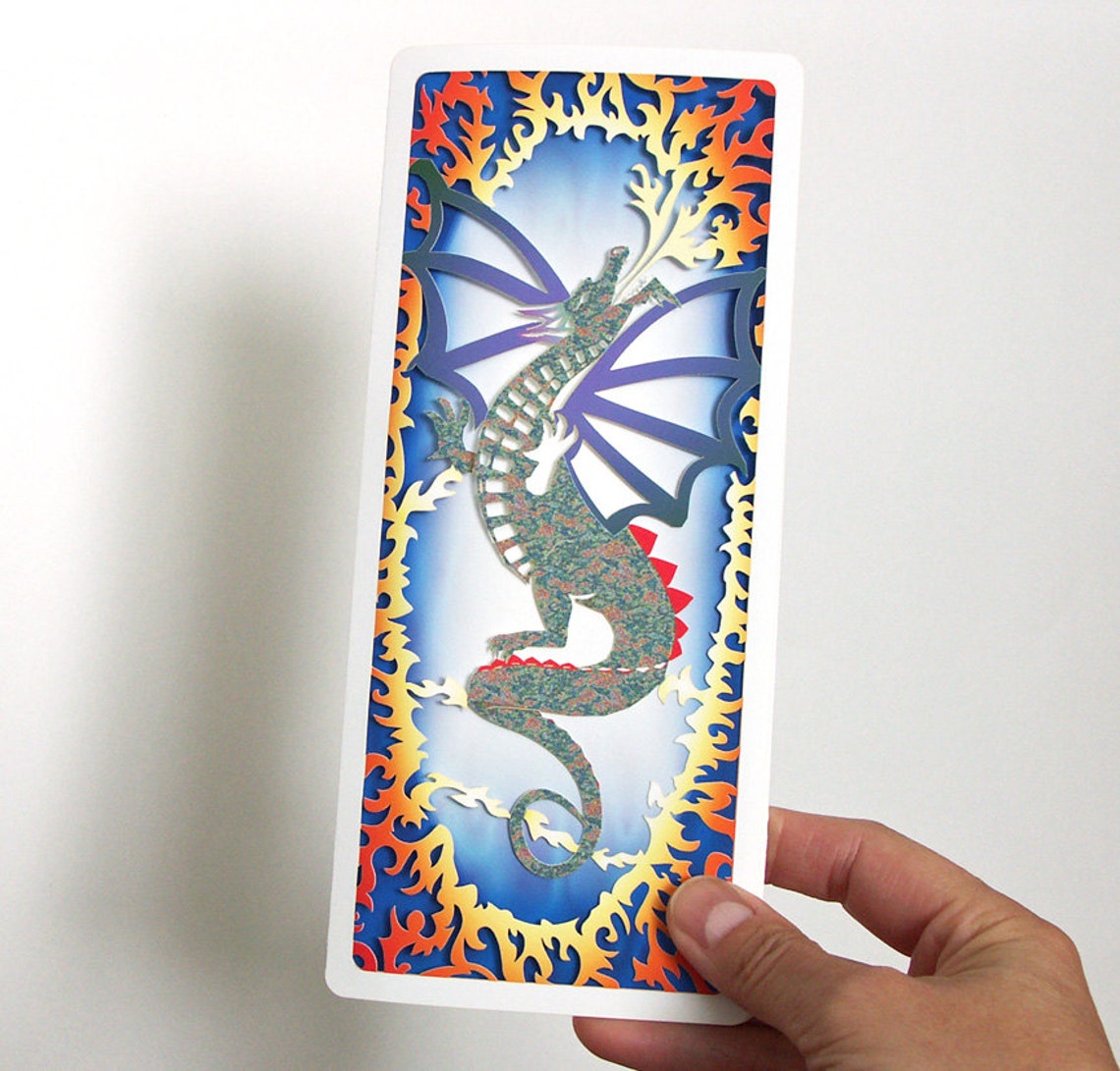 Dragon Card Papercut Any Occasion Fire Breathing Flying Dragon Card - Etsy
