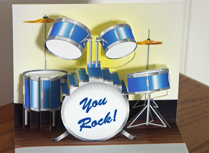 Pop up Blue Drum Set Birthday Card You Rock - Etsy