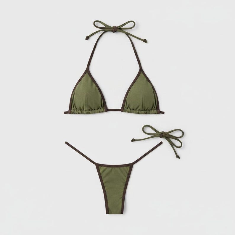 Olive String Thong Bikini | Minimal Triangle Swimwear | Luxe Resort ...