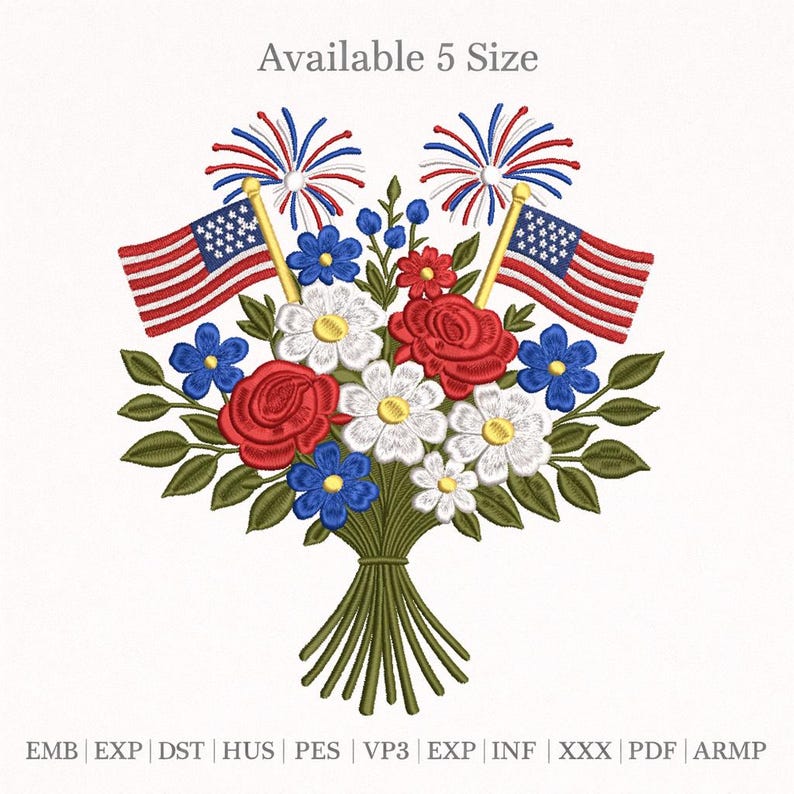 Patriotic USA Embroidery Bundle, American Flag Floral 250th Anniversary ...