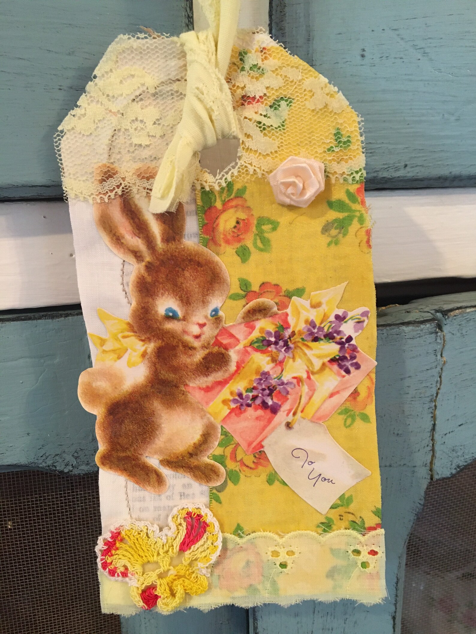 Vintage bunny gift tag/ bunny gift tag | Etsy