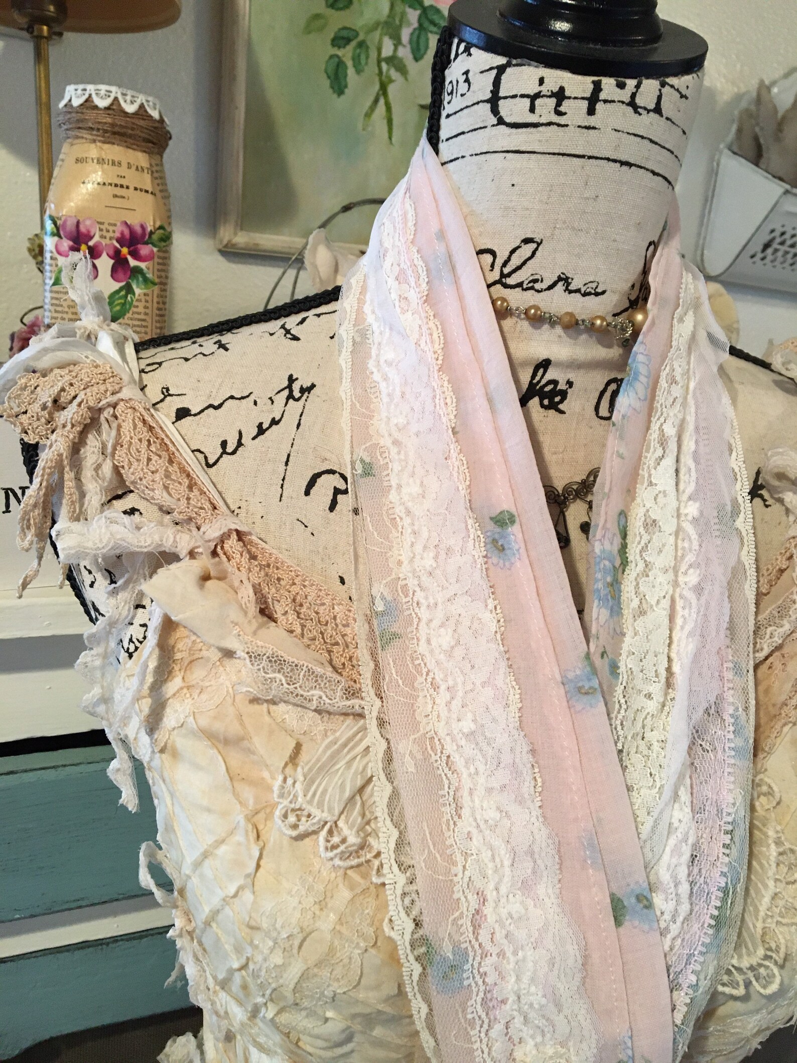 Pink Daisy Lace Sheer Layered Scarf/ Shabby Chic Layered Scarf | Etsy