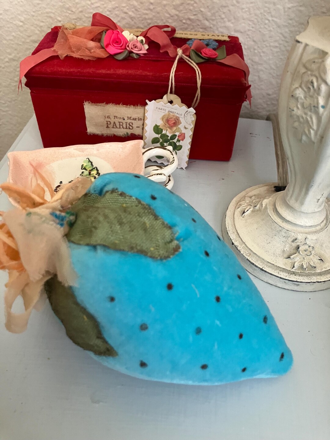 Blue Teal Velvet Strawberry Sachet / Shabby Chic, Lavender Sachets - Etsy