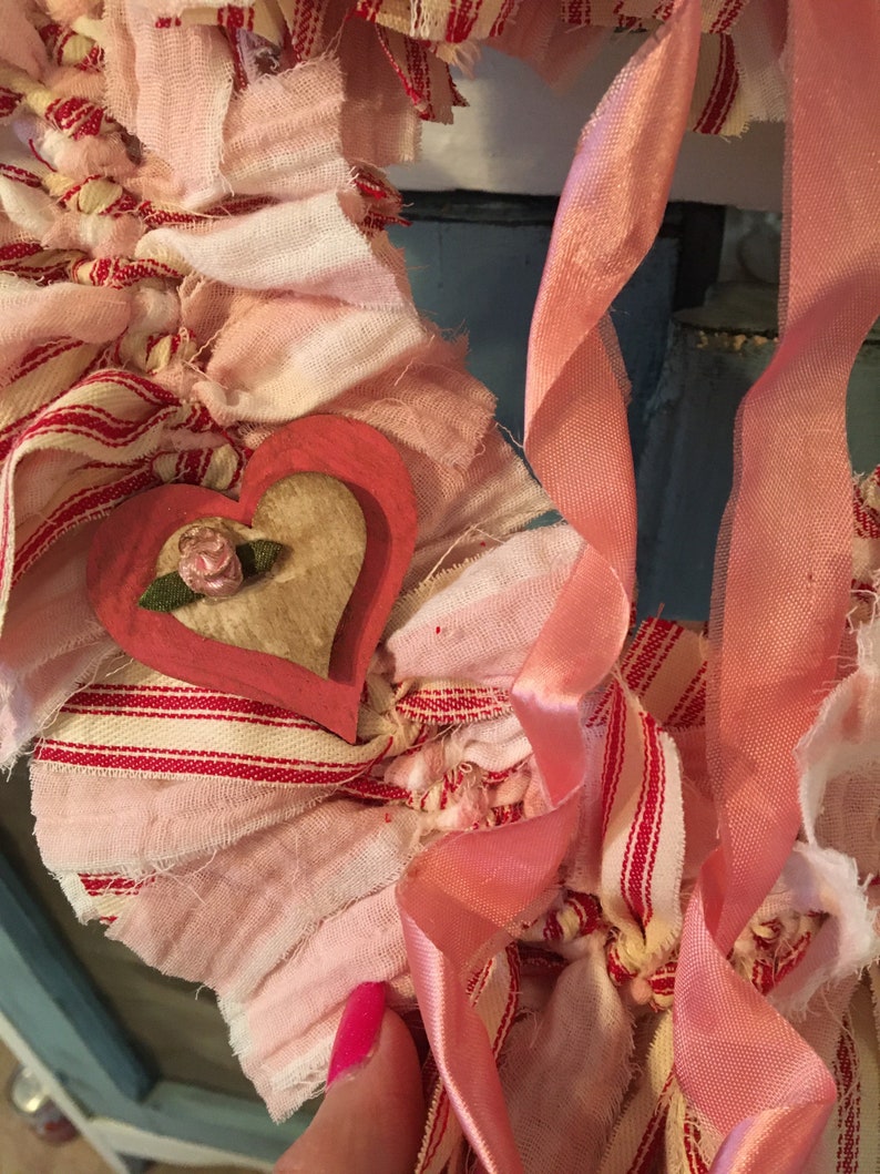 Tattered Red Stripe Ticking Fabric Heart Wreath/ Heart Wreath/ - Etsy