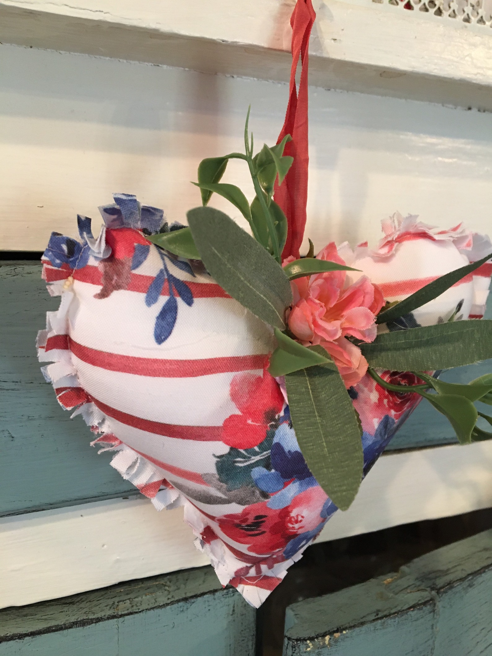 Blue Flower Striped Heart/ Garden Flower Heart Decor - Etsy