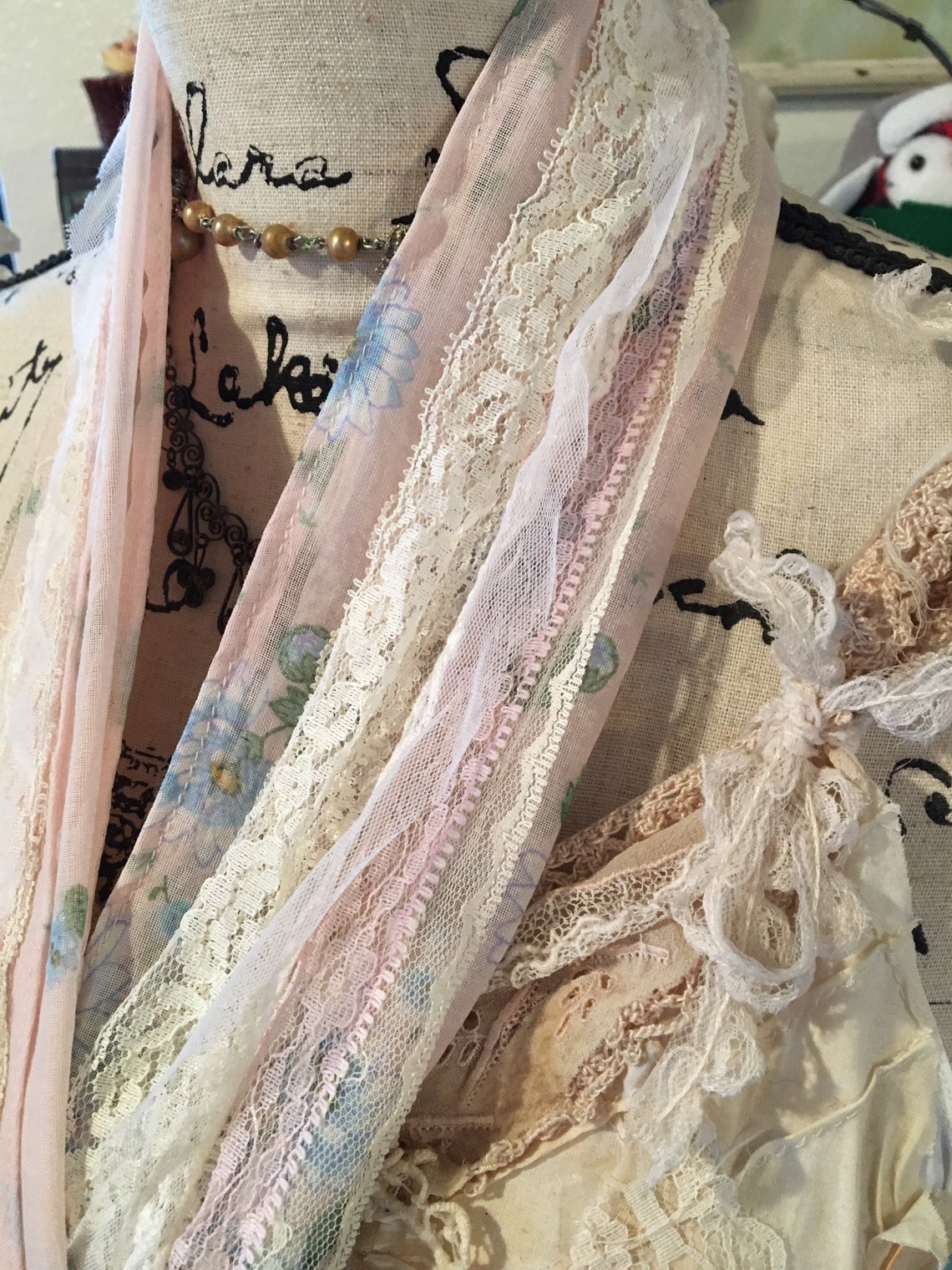 Pink Daisy Lace Sheer Layered Scarf/ Shabby Chic Layered Scarf - Etsy