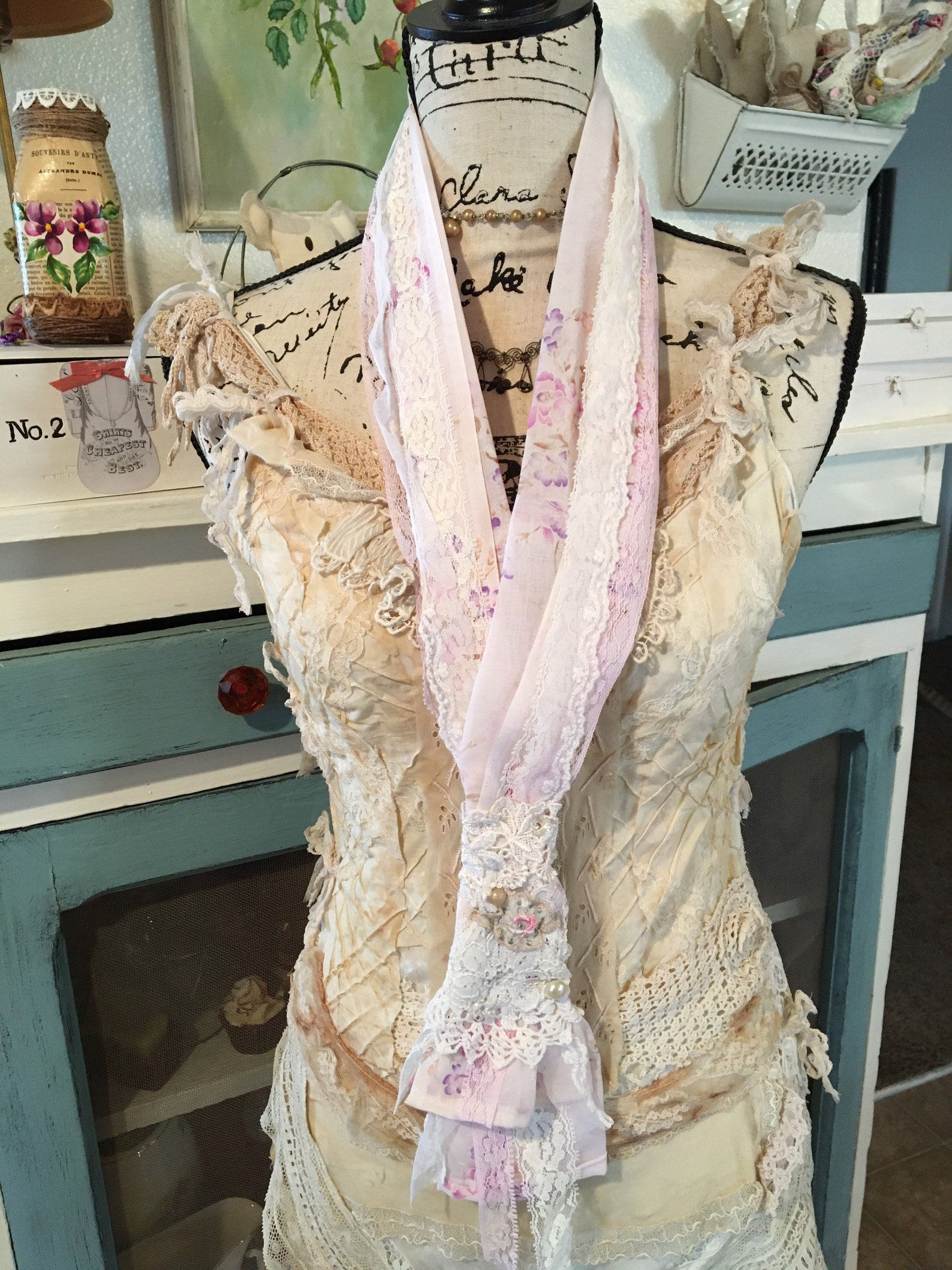 Pink Daisy Lace Sheer Layered Scarf/ Shabby Chic Layered Scarf | Etsy