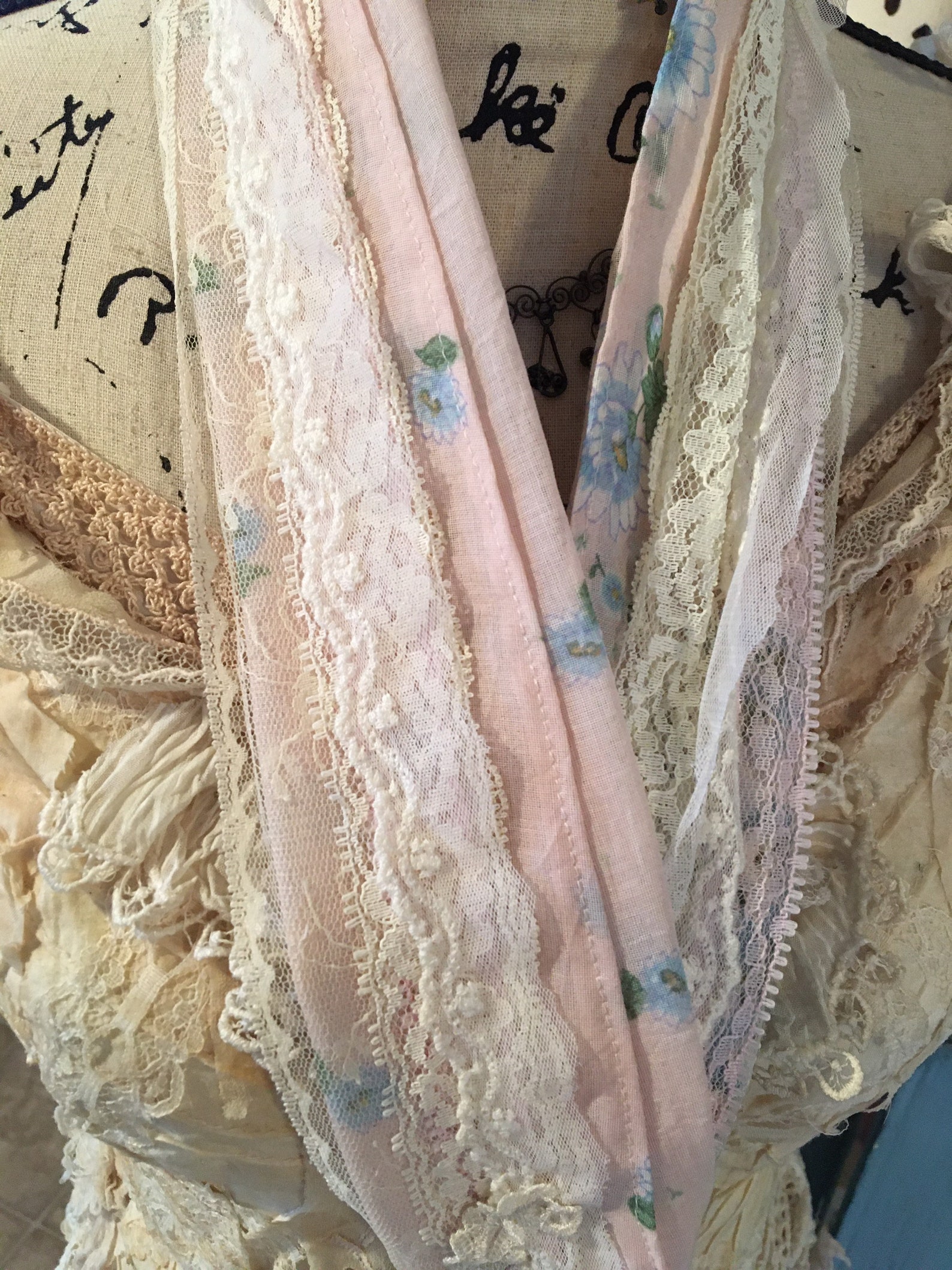 Pink Daisy Lace Sheer Layered Scarf/ Shabby Chic Layered Scarf | Etsy