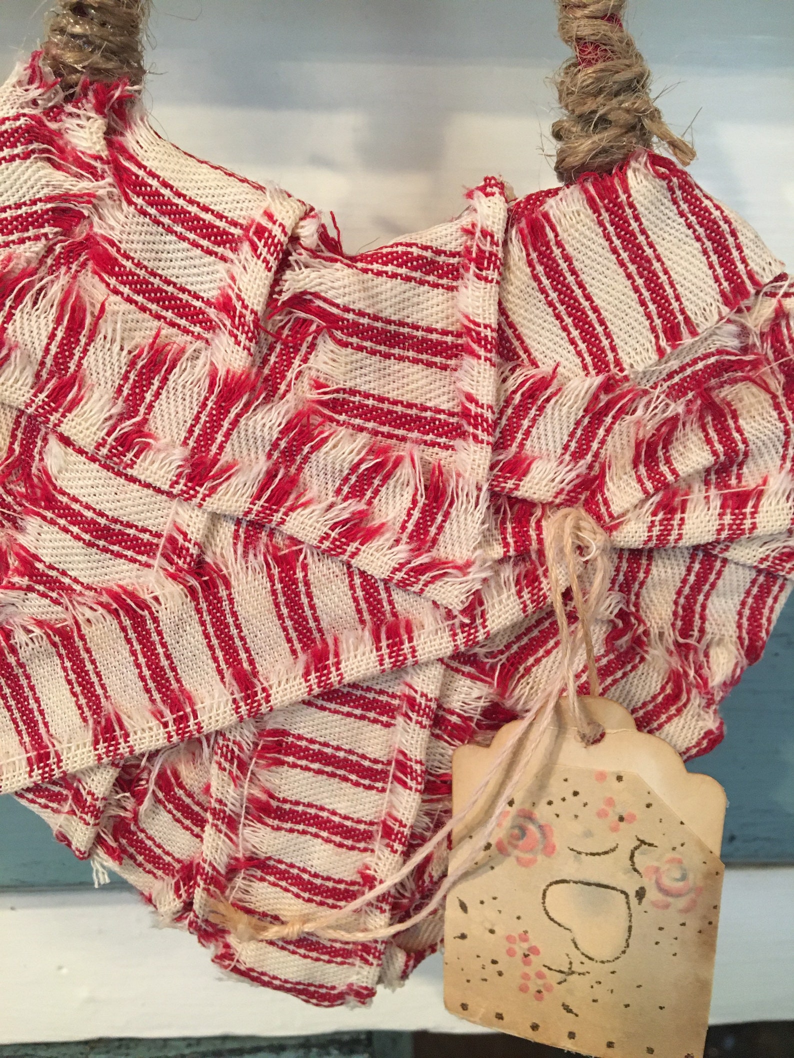 Red Ticking Wrapped Heart Decor/ Tattered Primitive Heart - Etsy