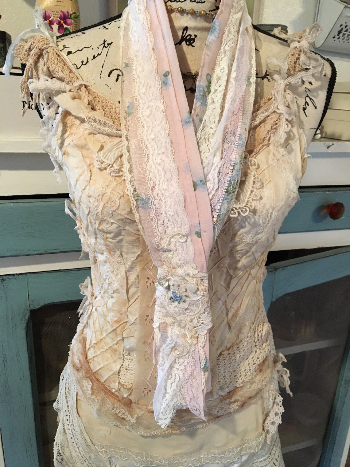 Pink Daisy Lace Sheer Layered Scarf/ Shabby Chic Layered Scarf | Etsy