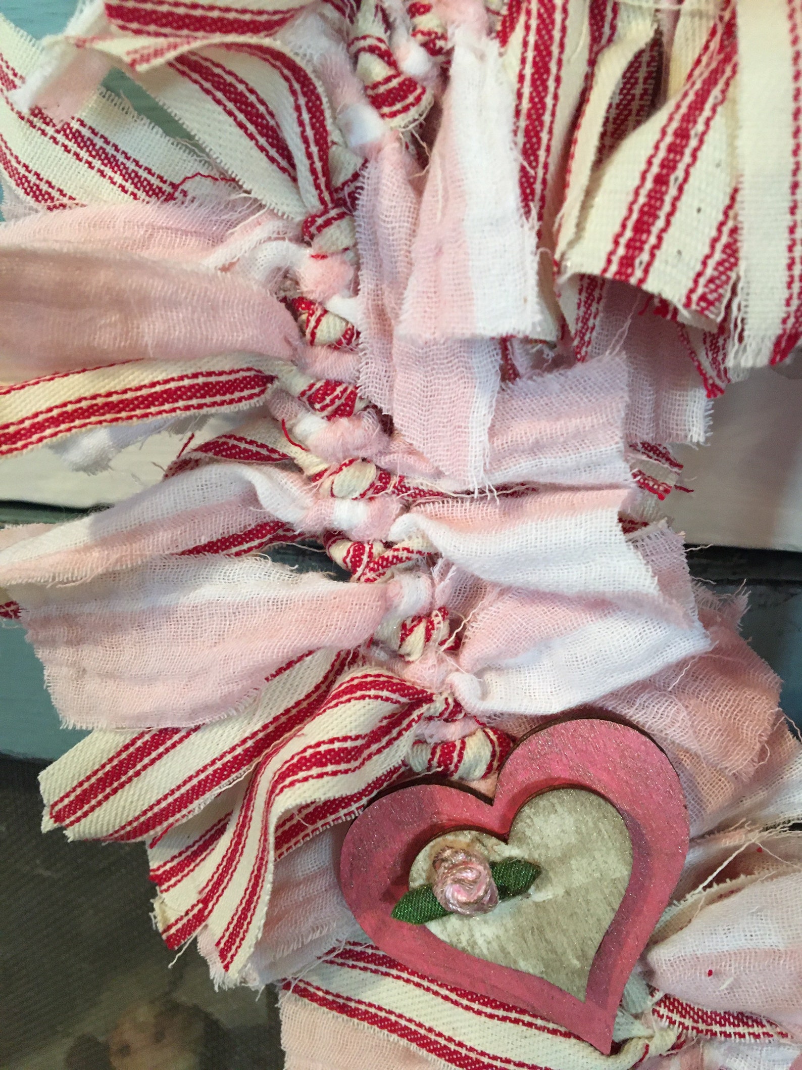 Tattered Red Stripe Ticking Fabric Heart Wreath/ Heart Wreath/ - Etsy