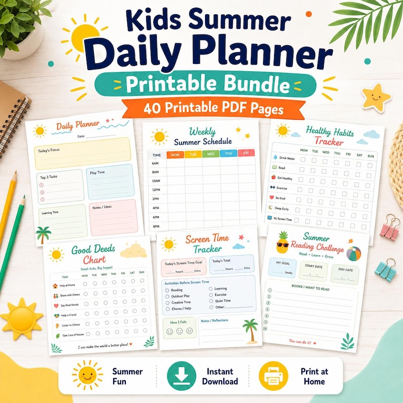 2026 Kids Summer Planner |kids Behaviour Chart Bundle | Printable Chore ...