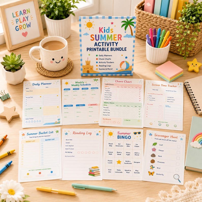 2026 Kids Summer Planner |kids Behaviour Chart Bundle | Printable Chore ...