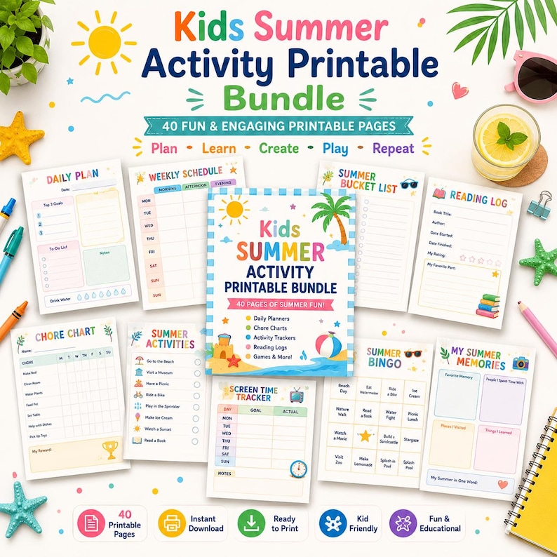 2026 Kids Summer Planner |kids Behaviour Chart Bundle | Printable Chore ...