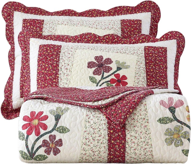 Boho Patchwork Quilt Set Queen Floral Cotton Reversible Lightweight ...