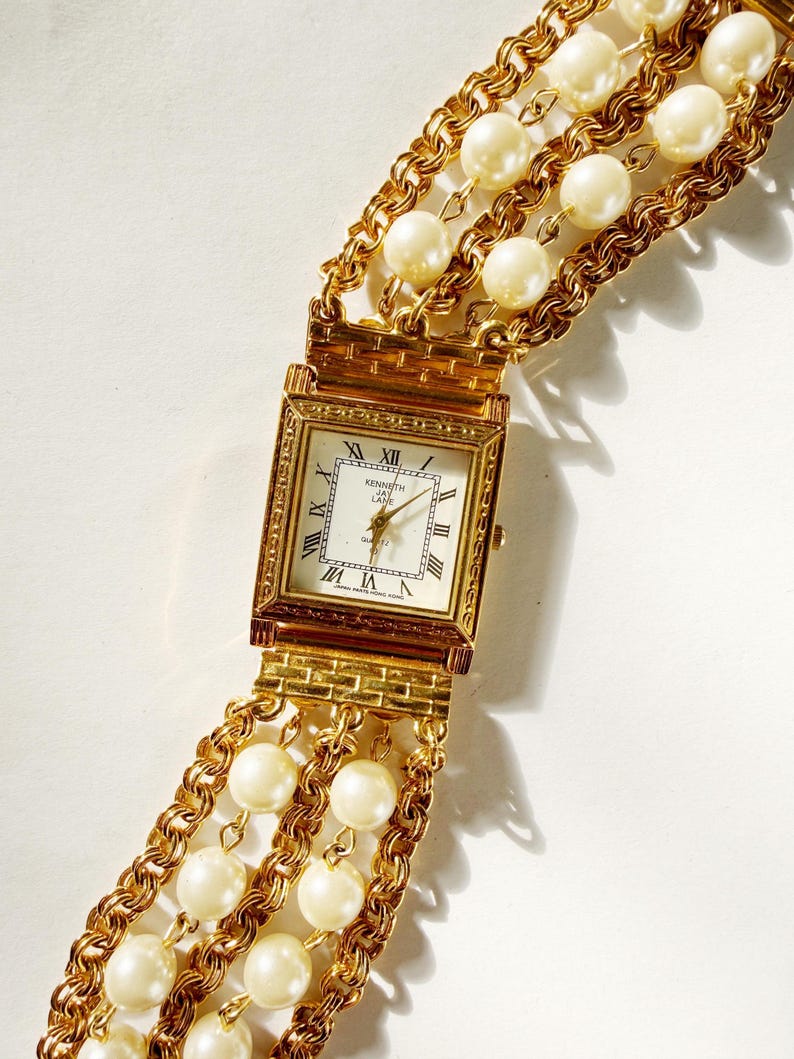 Reloj vintage KJL con cadena de perlas - Etsy España