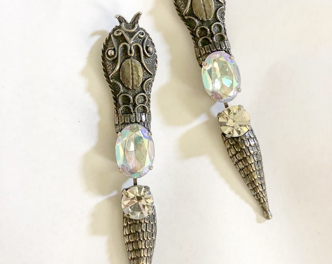 Silver Statement Snake Earrings With Swarovski Crystal - Etsy