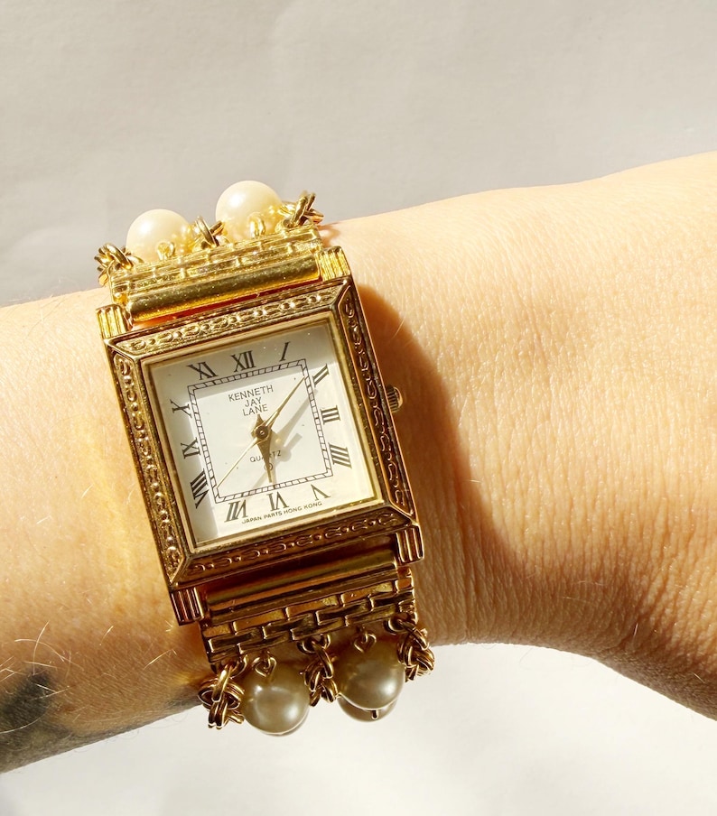 Reloj vintage KJL con cadena de perlas - Etsy España