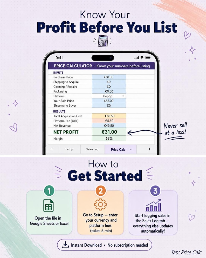 Reseller Spreadsheet Tracker | Google Sheets, Excel, Vinted, Depop ...